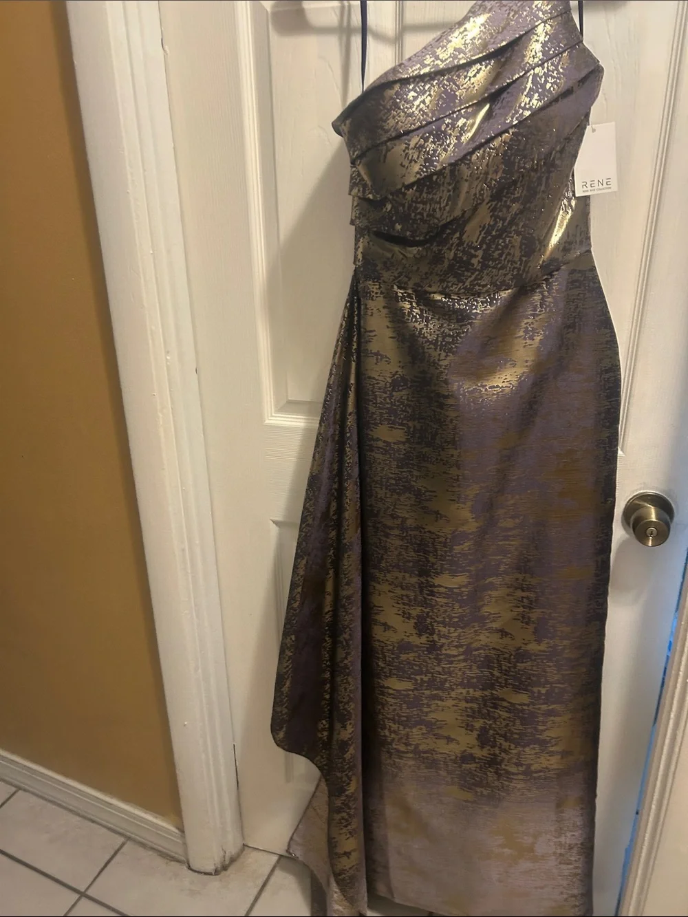 Rene Ruiz | Dresses | Rene Ruiz Metallic Gold And Purple Oneshoulder ...